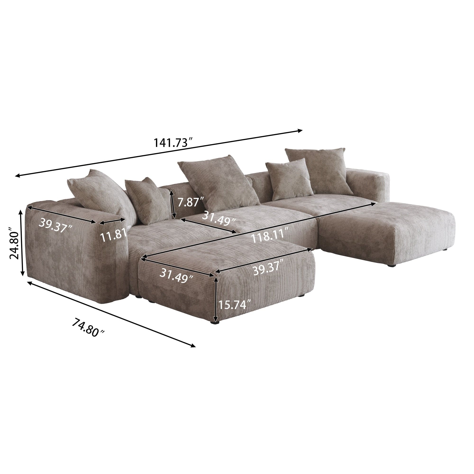 Modular Couches POEM PANDA Modular ,Black Corduroy Sofa,5 Seater U ...